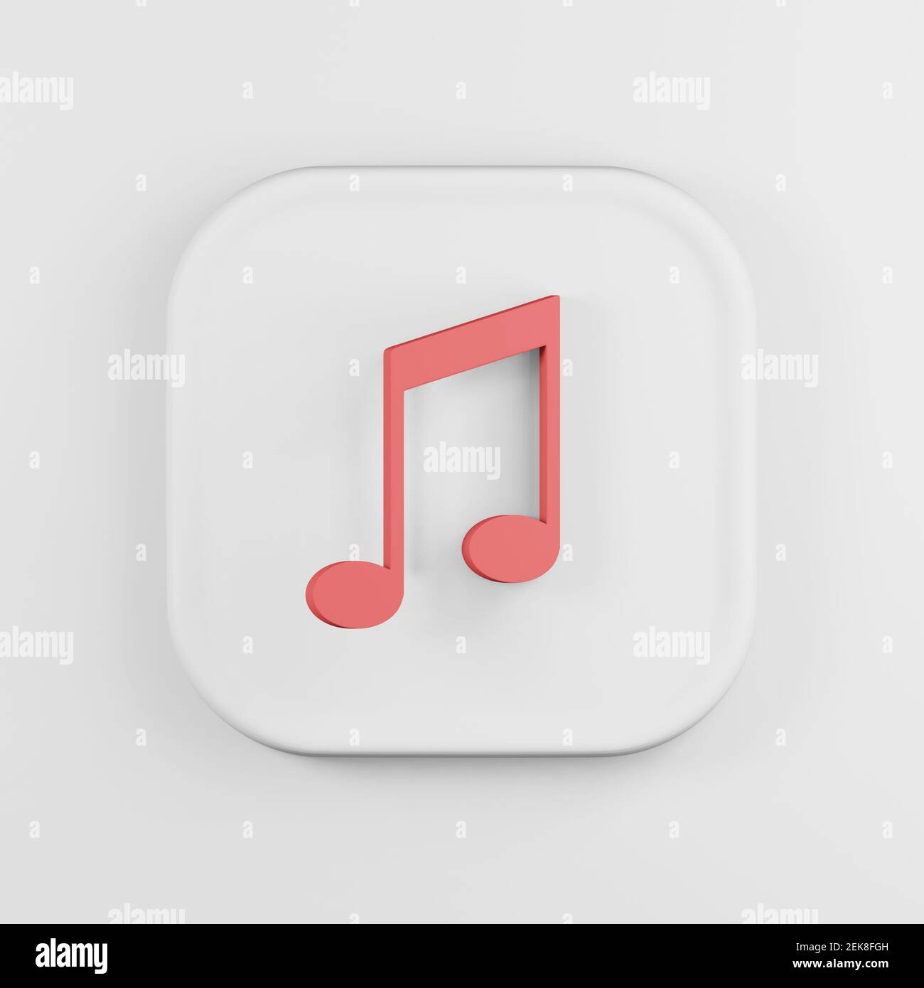 Red musical note icon cartoon style. 3d rendering white square button ...