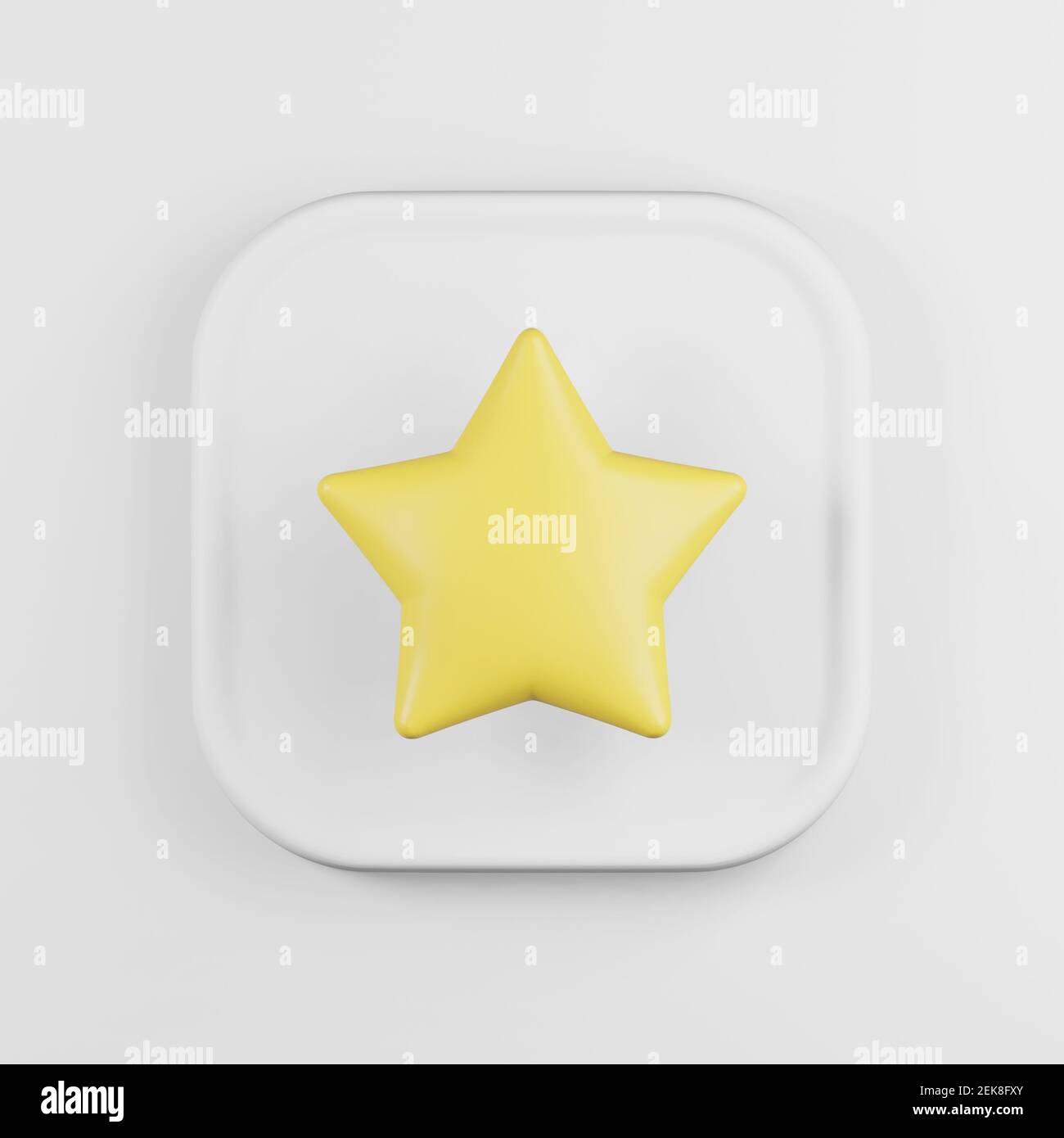 Yellow star icon cartoon style. 3d rendering white square button key, interface ui ux element ...