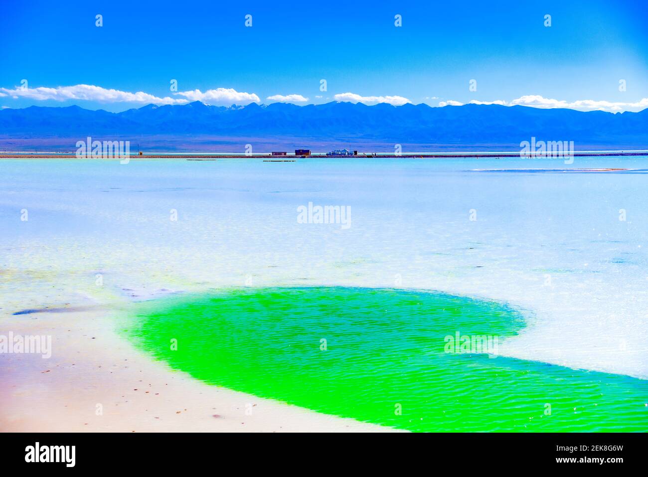 Aerial view of Chaka Salt Lake in in Ulan County, Haixi Prefecture ...