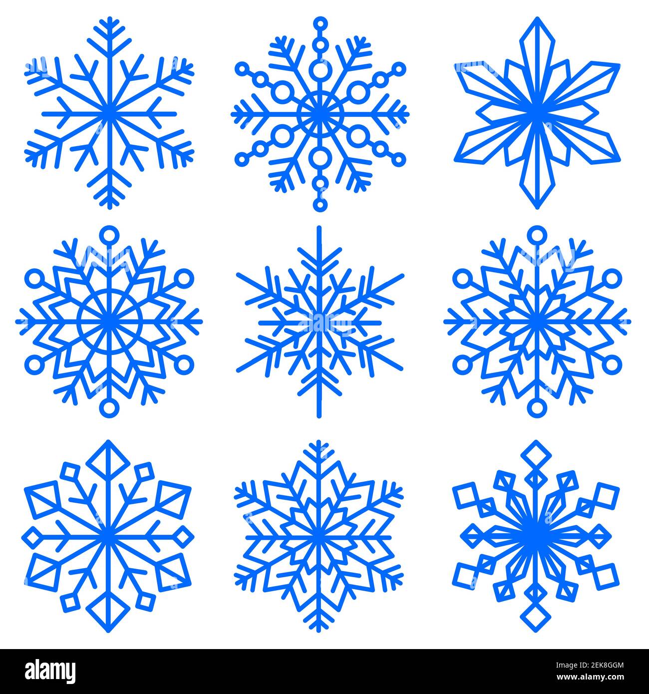 set of snowflakes of different shapes. Collection of decorative ...