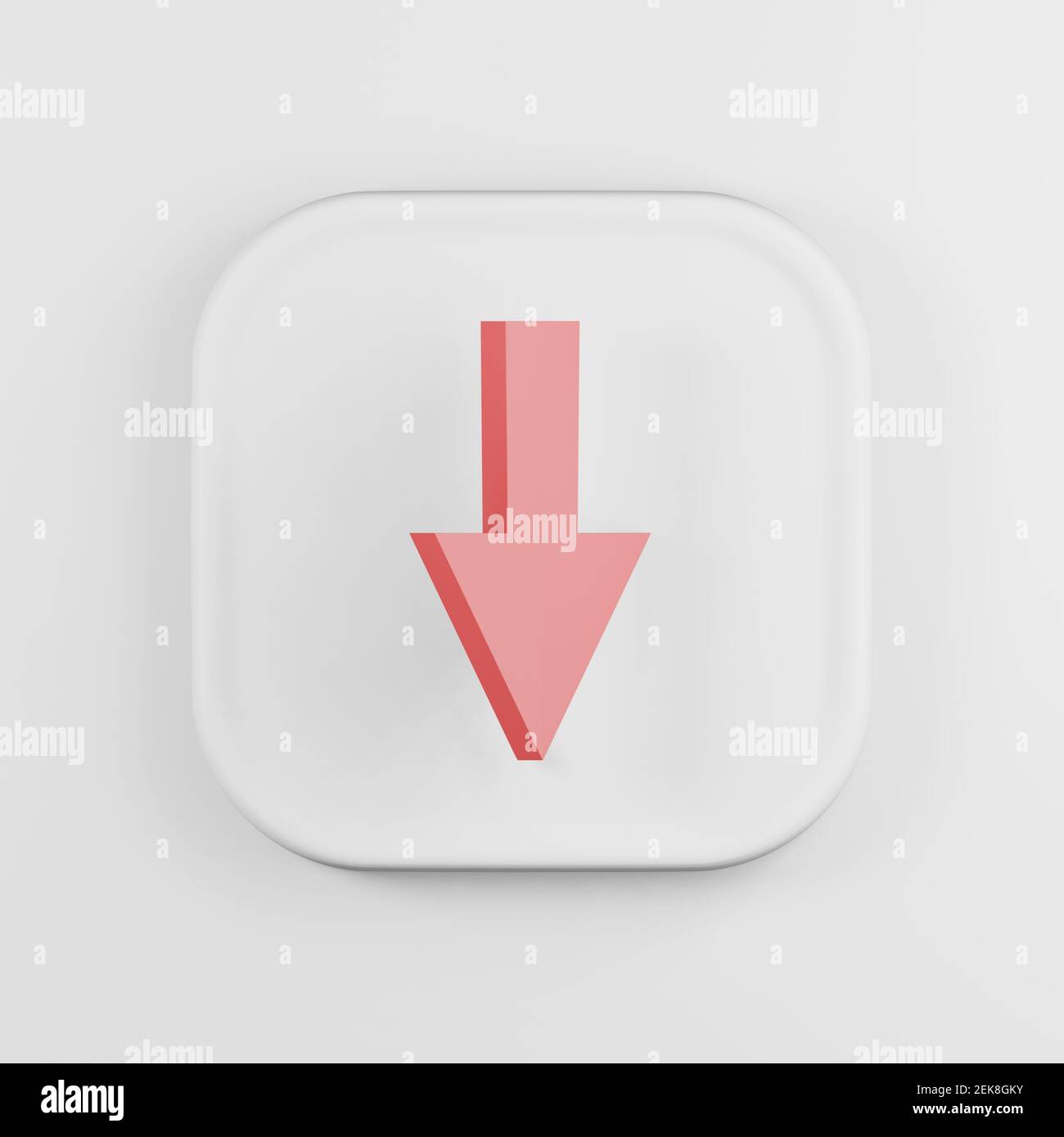 Down arrow icon cartoon style. 3d rendering white square key button, interface ui ux element ...