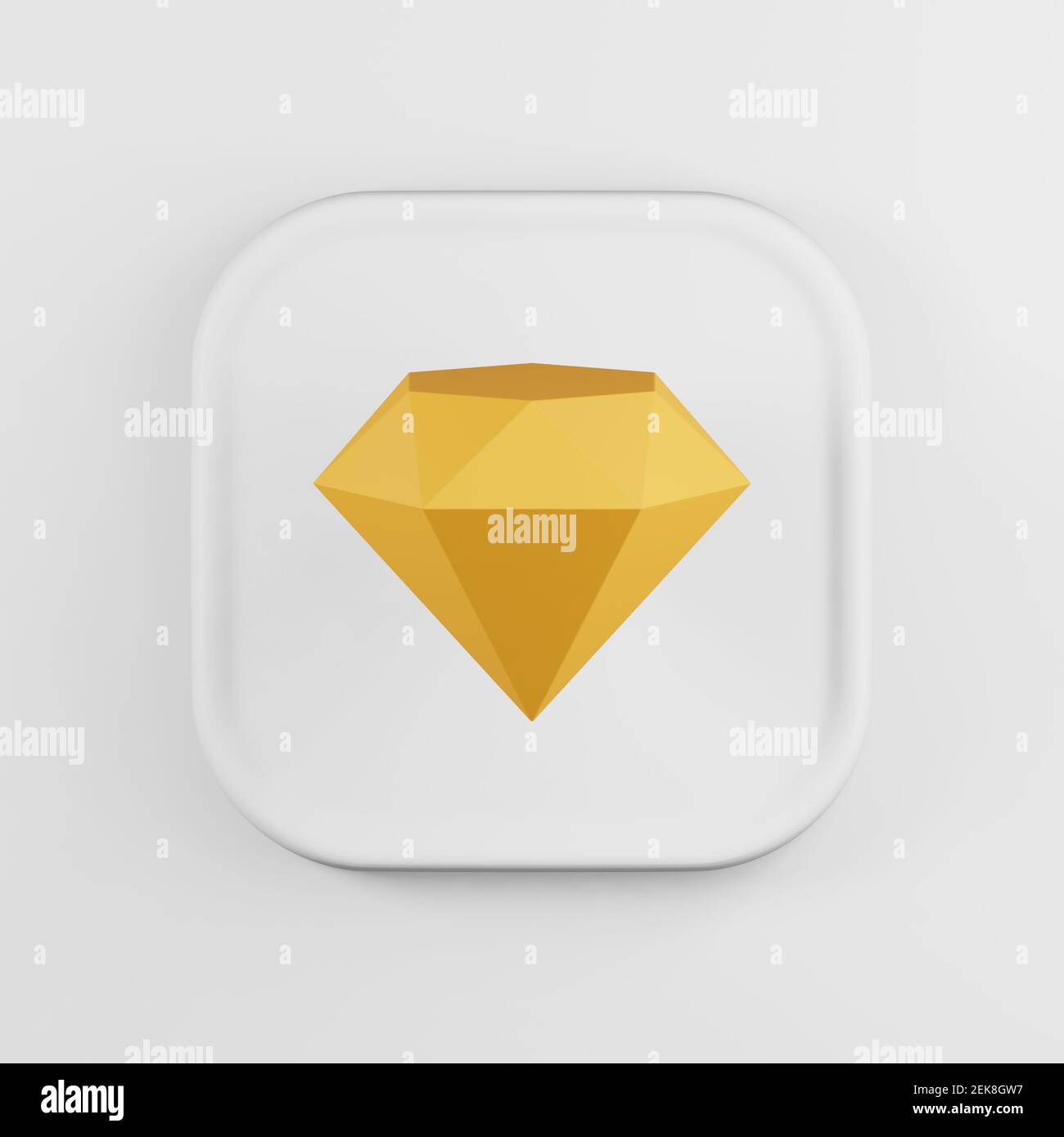 Yellow diamond icon cartoon style. 3d rendering white square key button, interface ui ux element ...