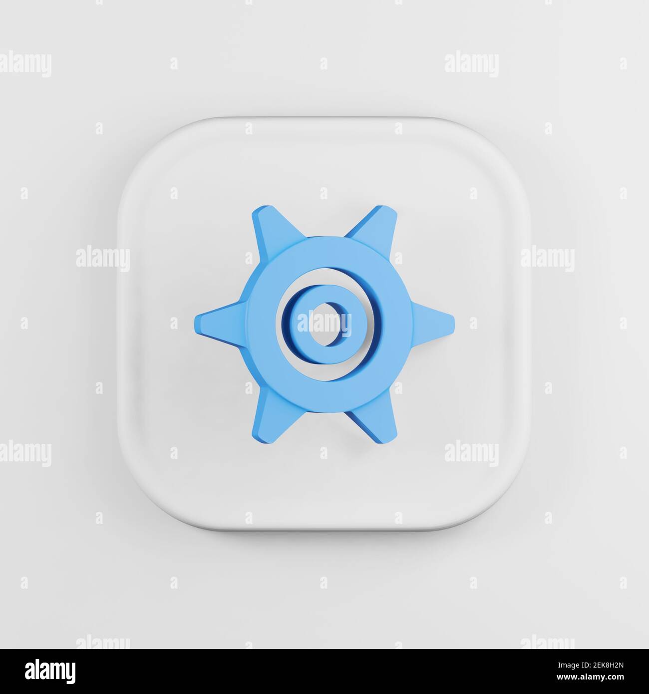 Blue gear icon cartoon style. 3d rendering white square key button, interface ui ux element ...