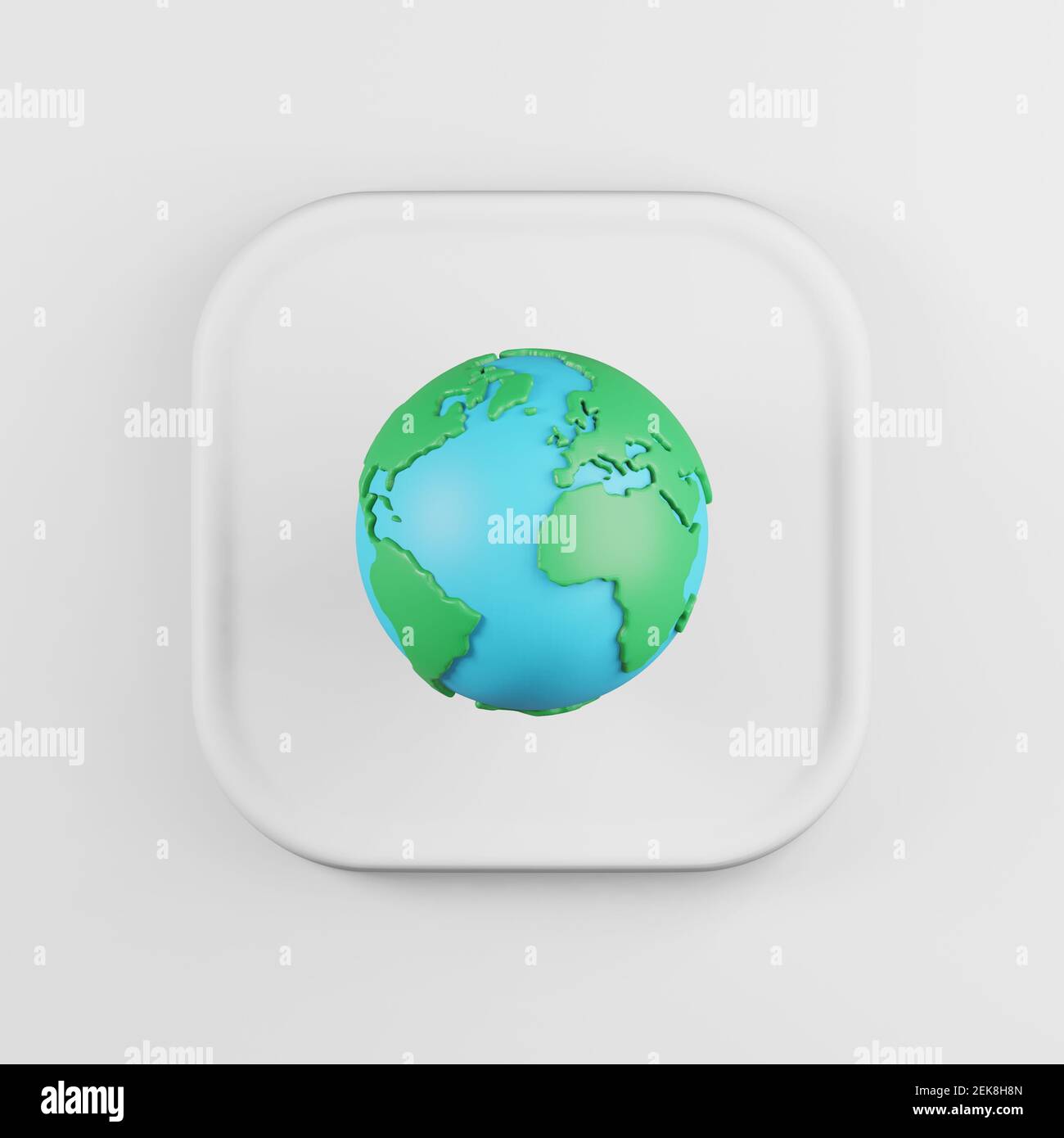 Globe icon cartoon style. 3d rendering white square key button, interface ui ux element Stock ...