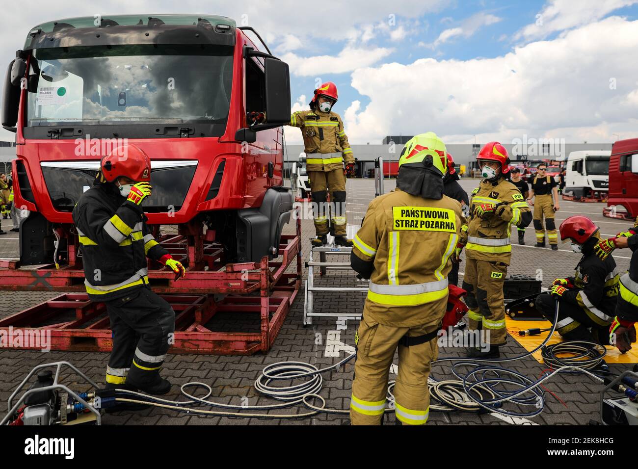 Firefighters during the training session. The Volunteer Fire Brigade on ...