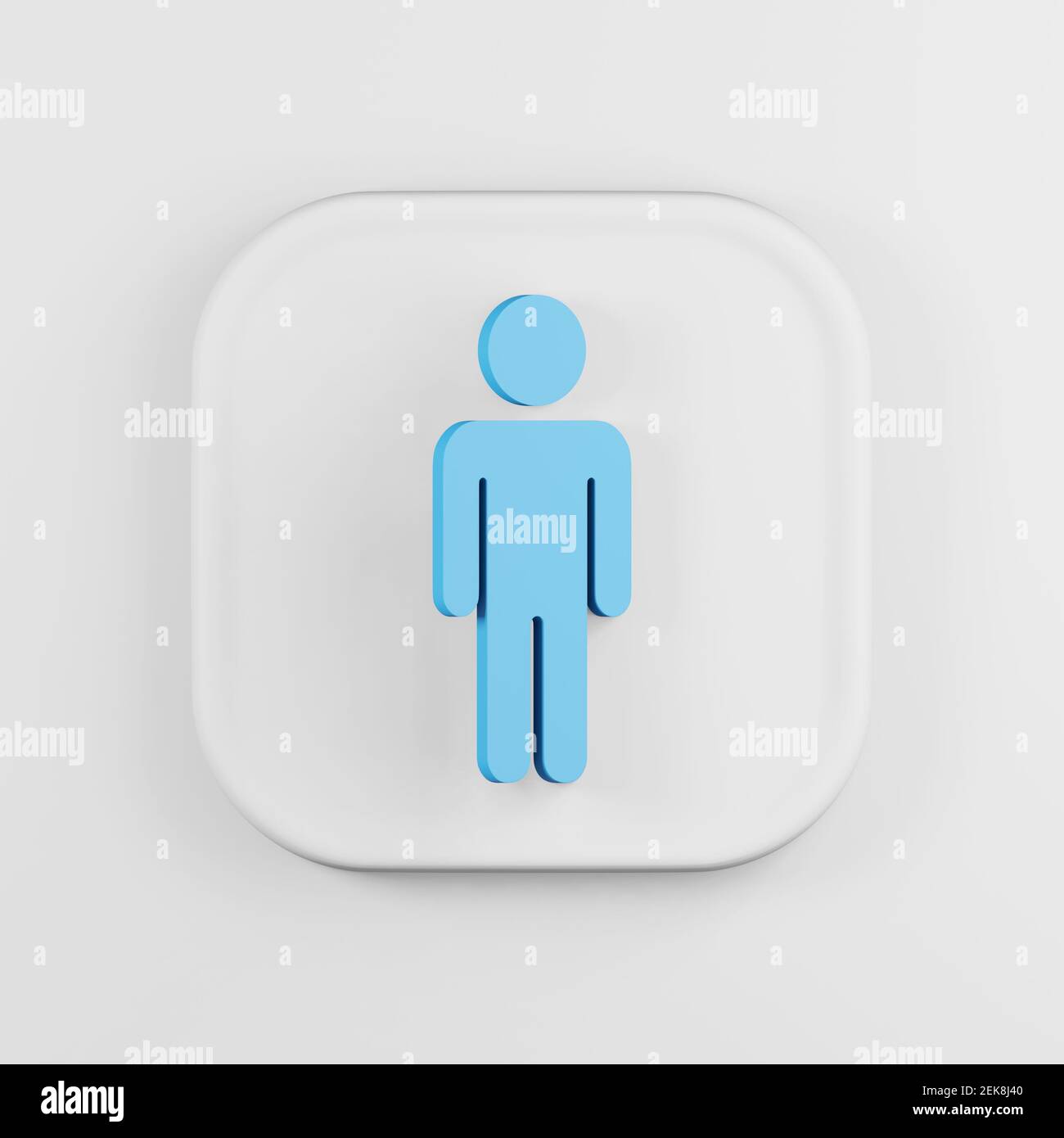 Minimalistic flat outline blue man icon. 3d rendering white square key button, interface ui ux ...
