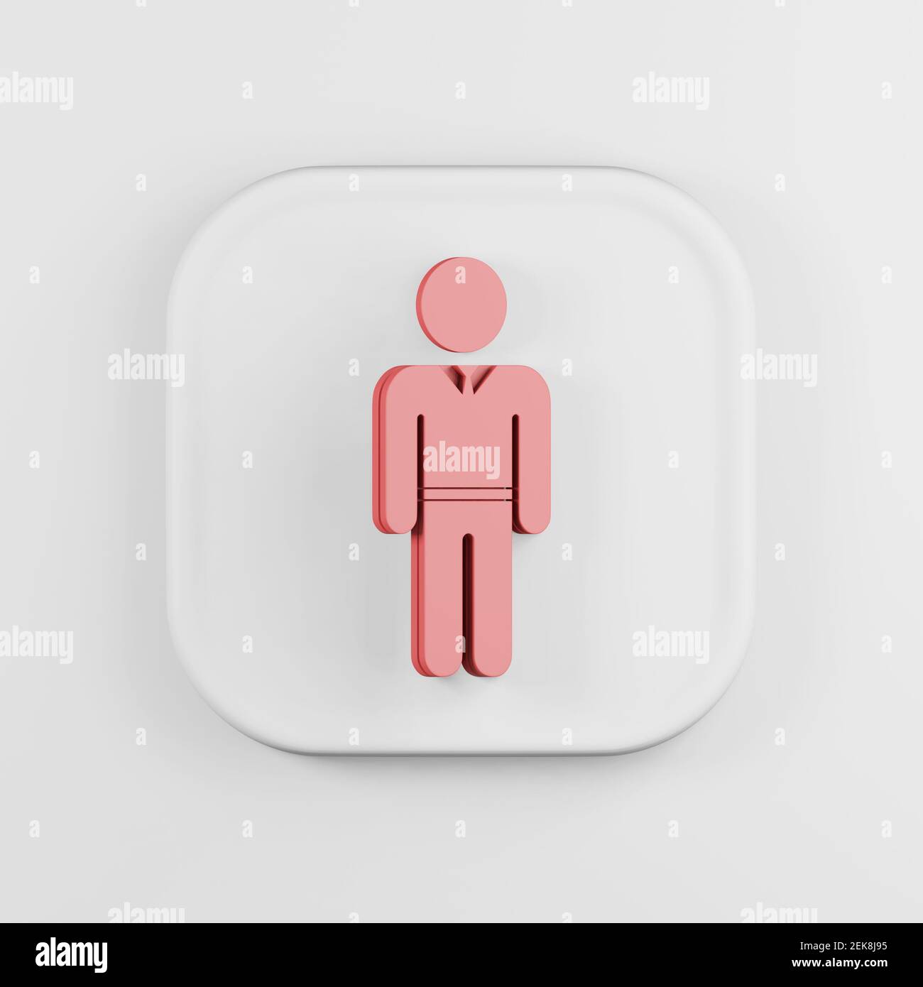 Icon red man in suit flat silhouette. 3d rendering white square button ...