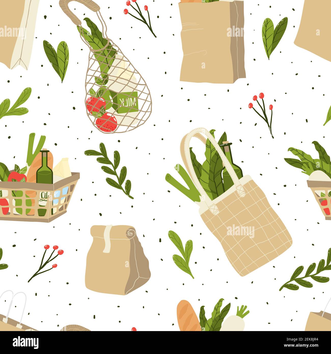 Textile and paper bags with botanics elements seamless pattern. Eco ...