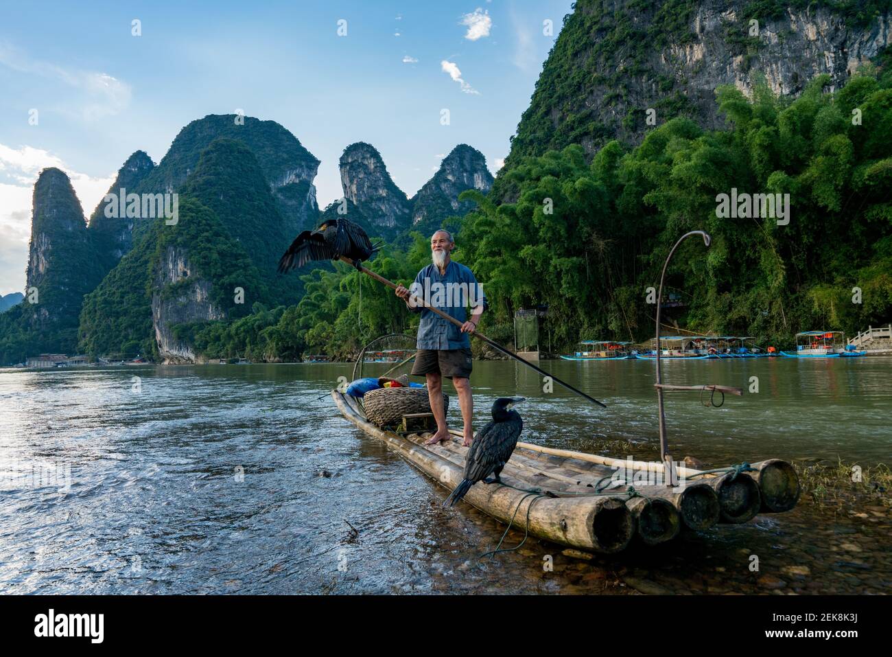 In this undated photo, an old fisherman and his cormorant fish on a ...