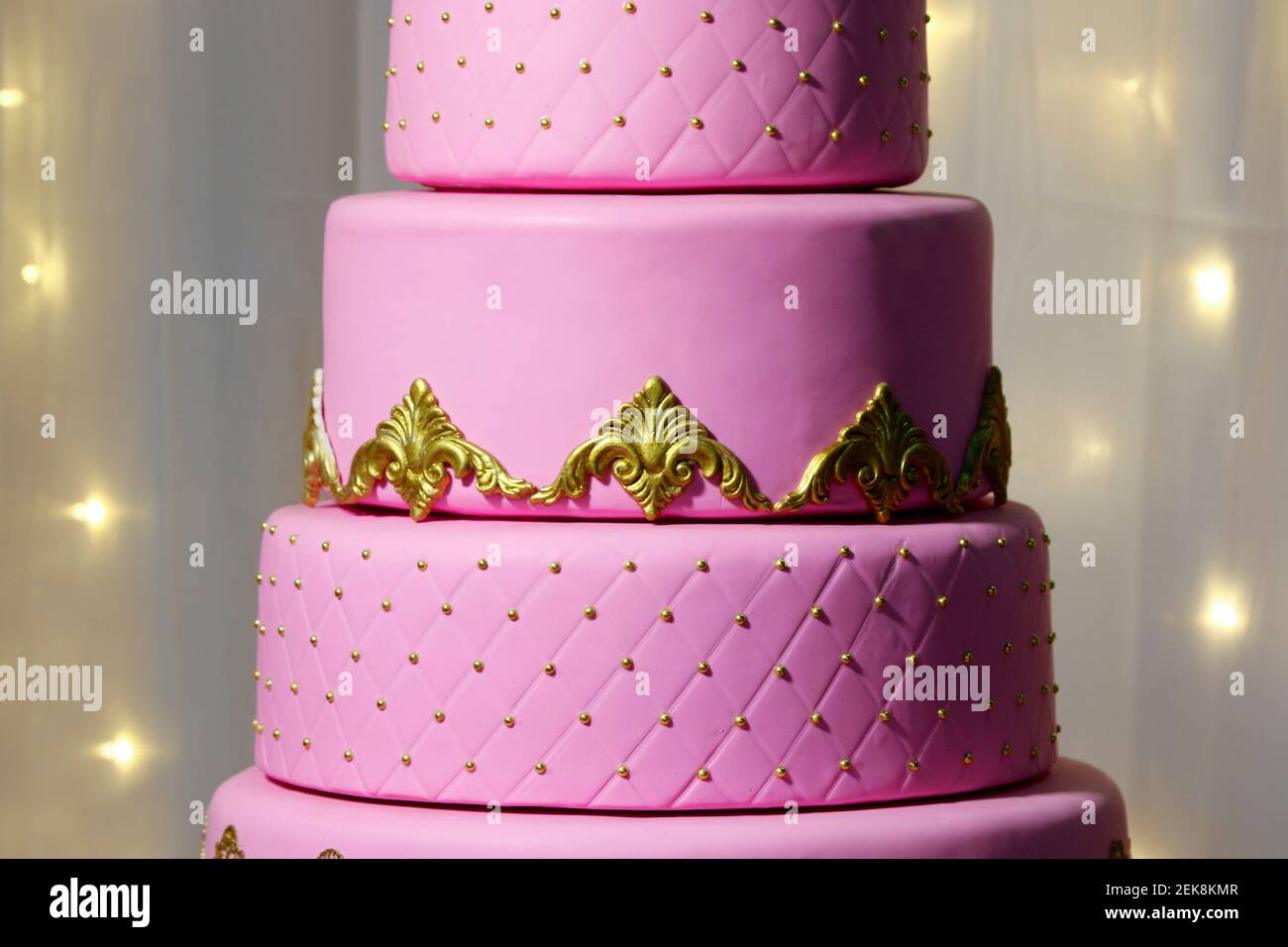 Pink party cake, 15th birthday, with golden number fifteen, pink cake ...