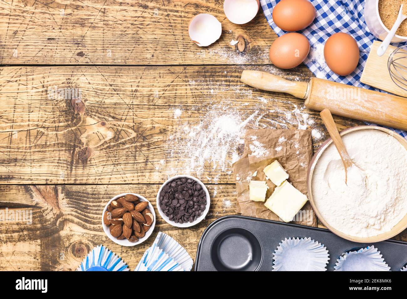 Frame of baking and cooking pastry or cake with ingredients and ...