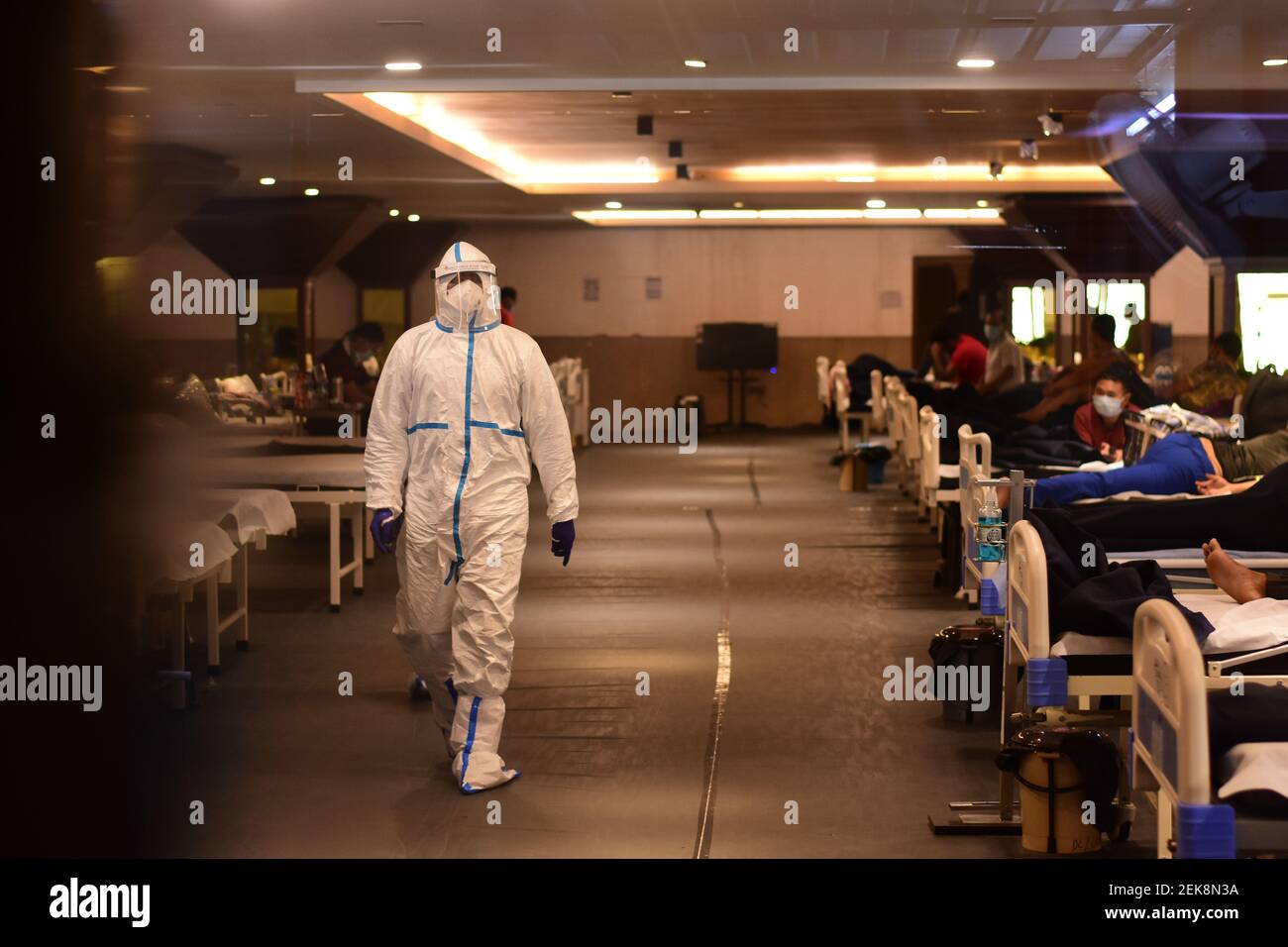 A health worker wearing a protective suit seen inside the Shehnai ...