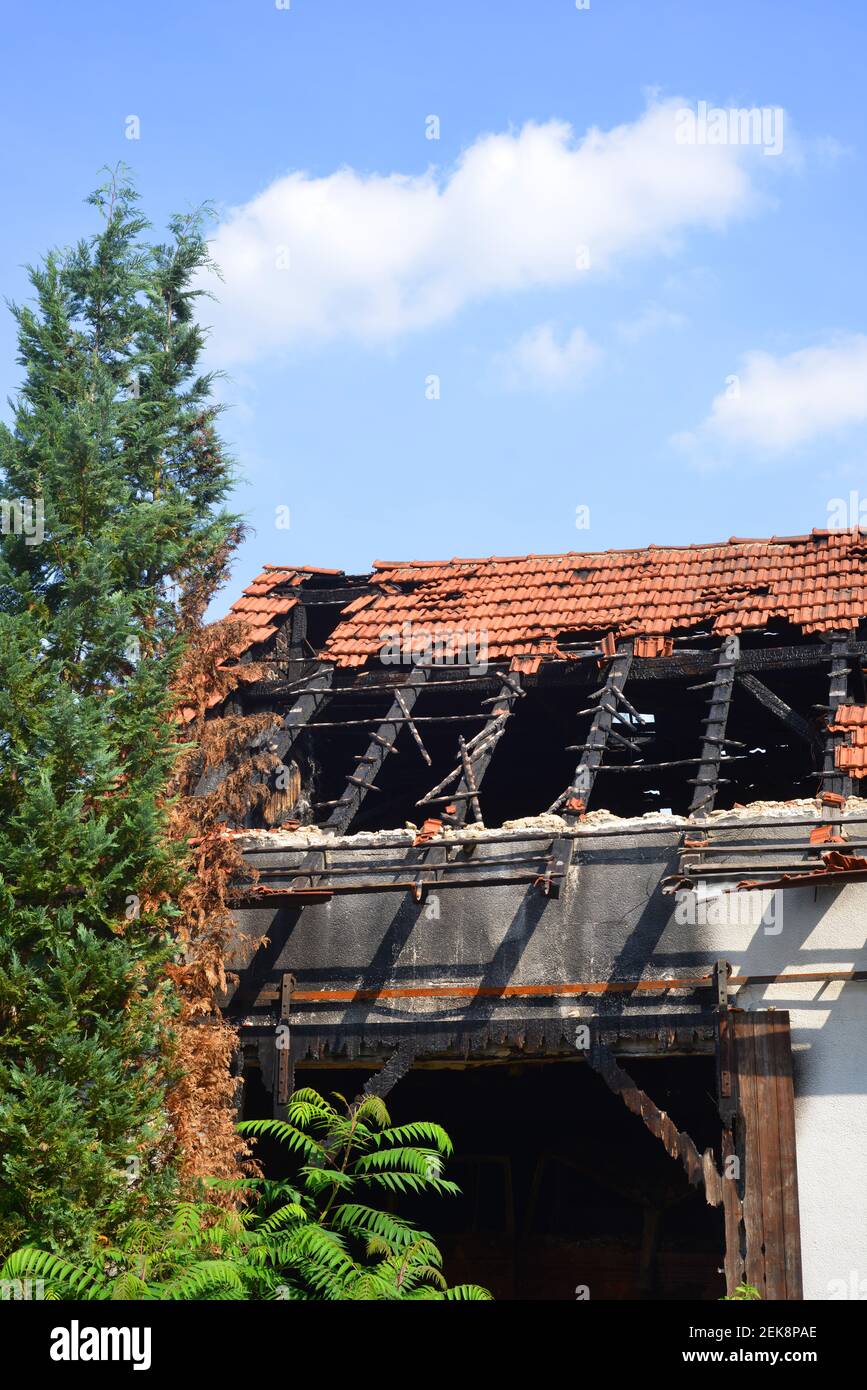 Building structure heavy damaged by fire Stock Photo - Alamy