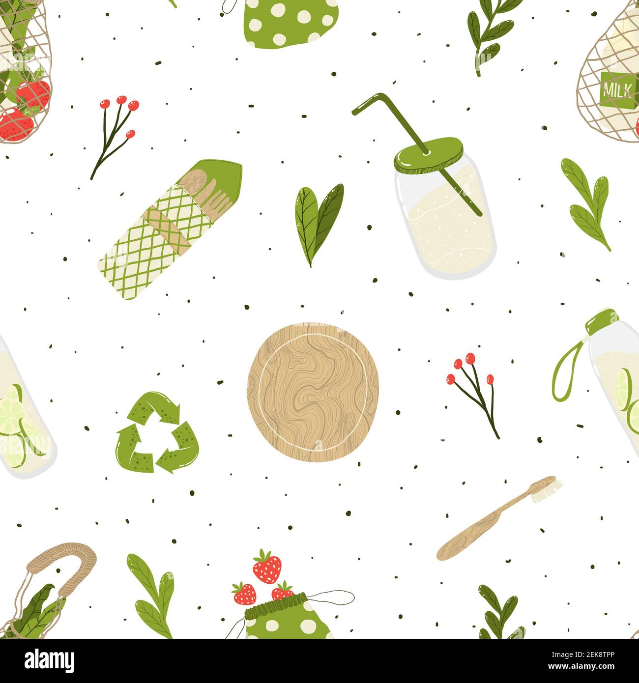 Eco friendly lifestyle. Seamless pattern with reusable and recyclable ...