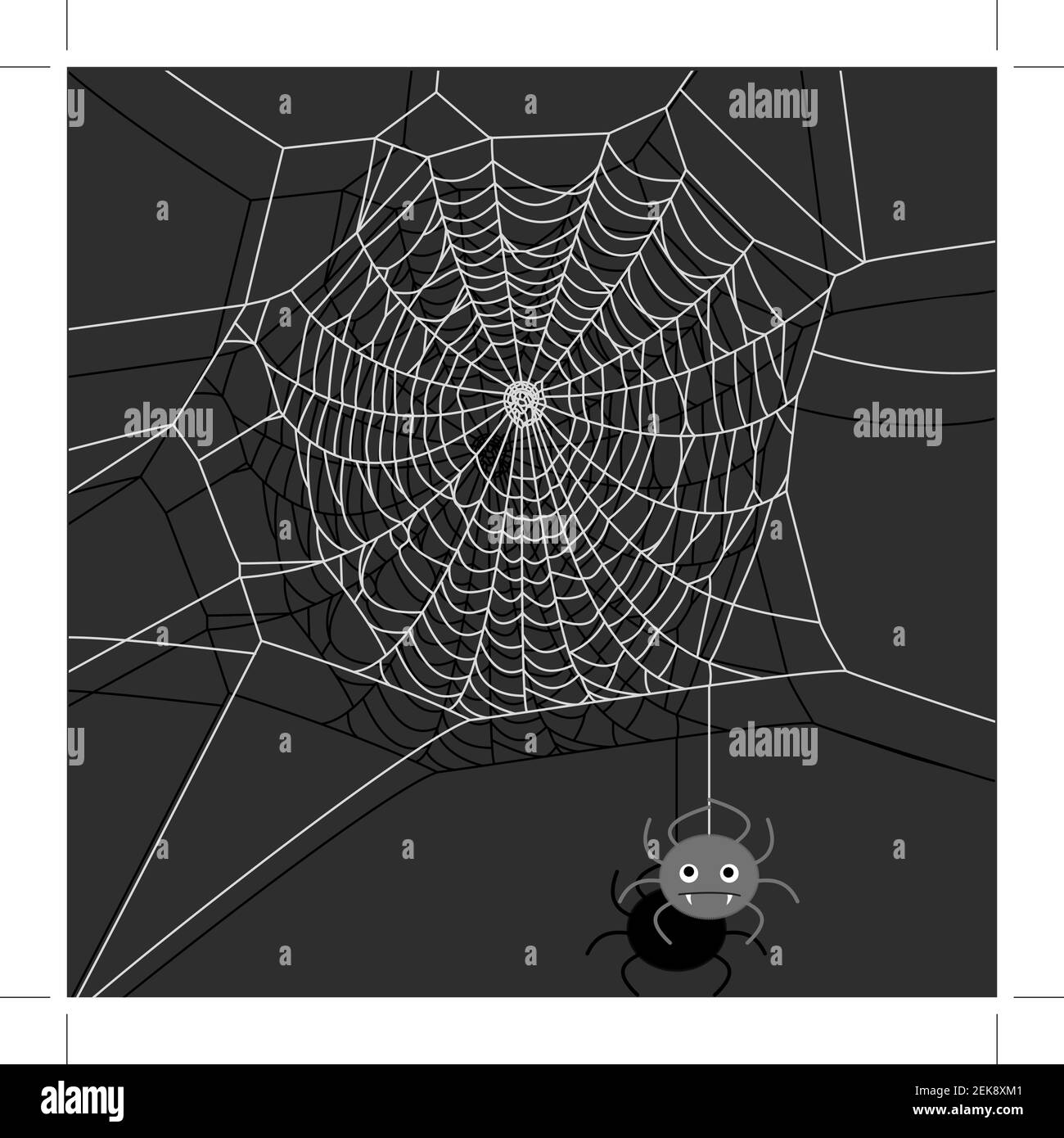 Vector spider web and small spider on dark background. Cartoon ...