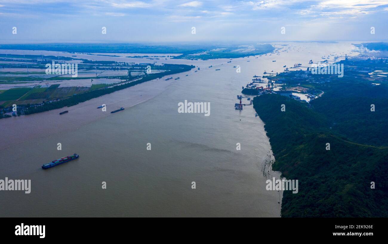 An aerial view of the Poyang Lake, the largest freshwater lake in China ...