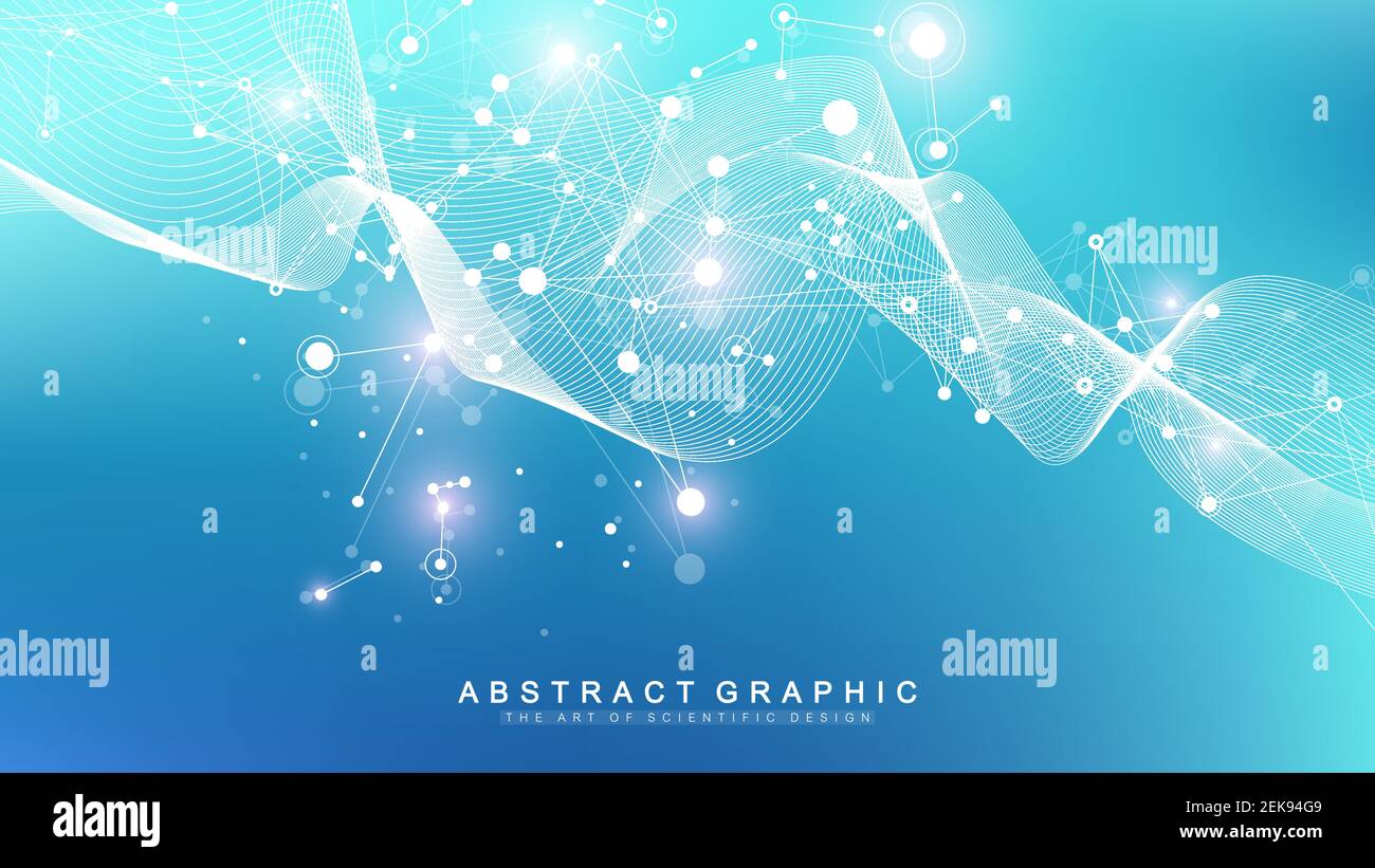 Digits abstract background with connected line and dots, wave flow. Digital neural networks ...