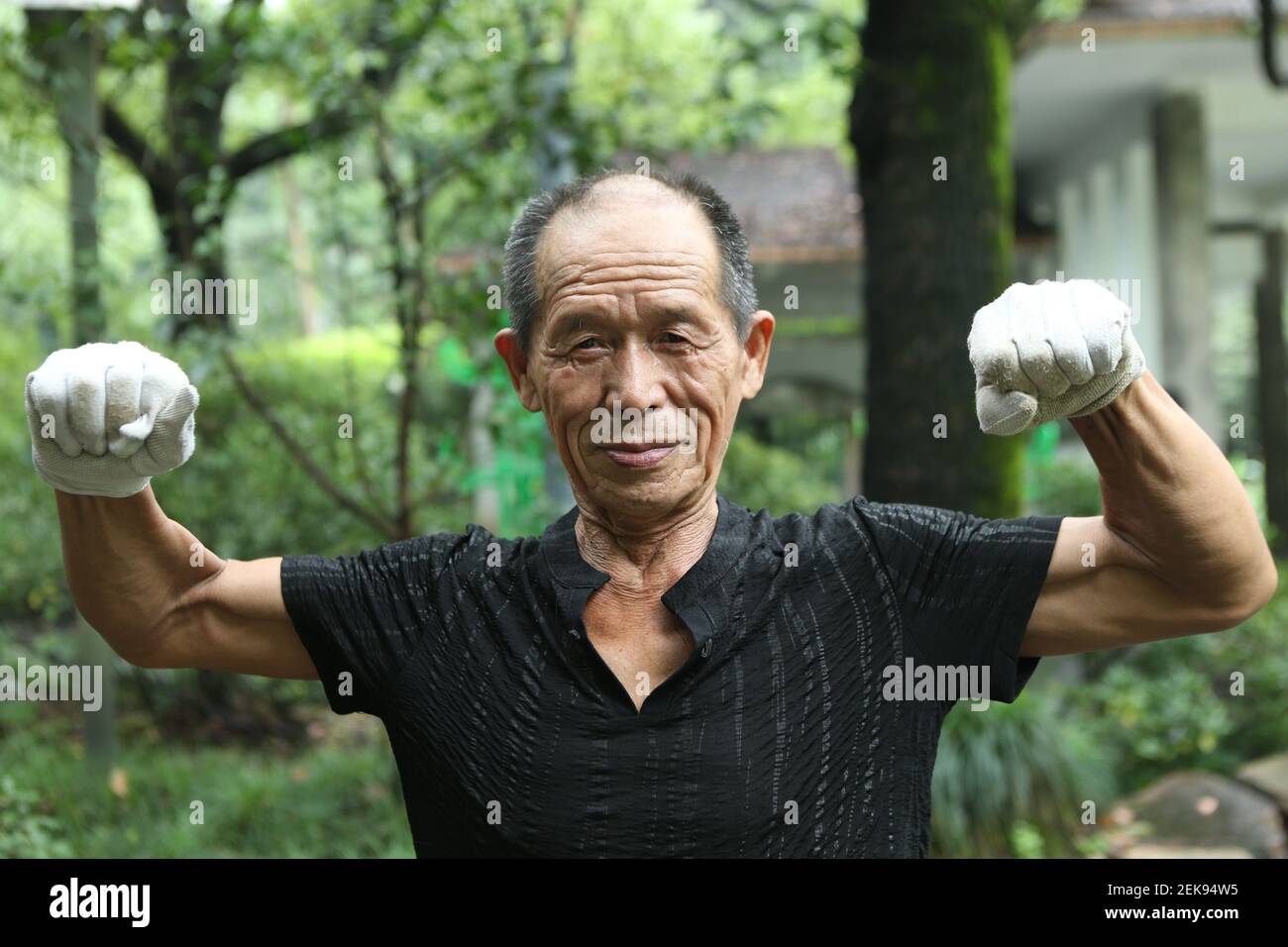 Mr. Jiang, a man in his seventies, practices Yoga in a special way ...