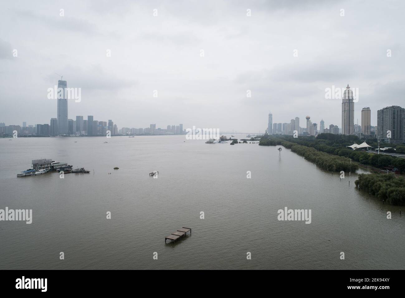 An aerial view of the Yangtze River after the flood peak goes through ...