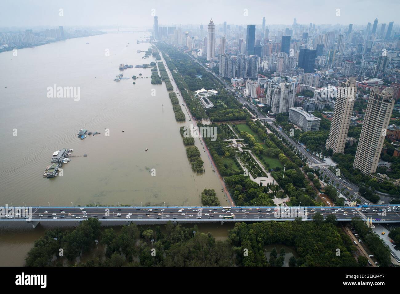 An aerial view of the Yangtze River after the flood peak goes through ...