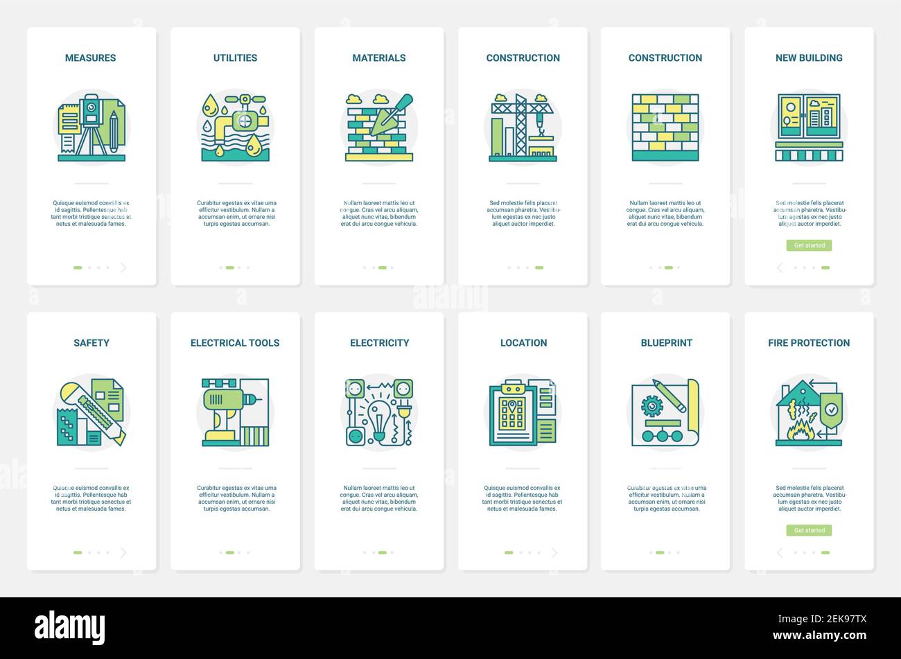 Construction Technology Vector Illustration Ux Ui Onboarding Mobile App Page Screen Set With