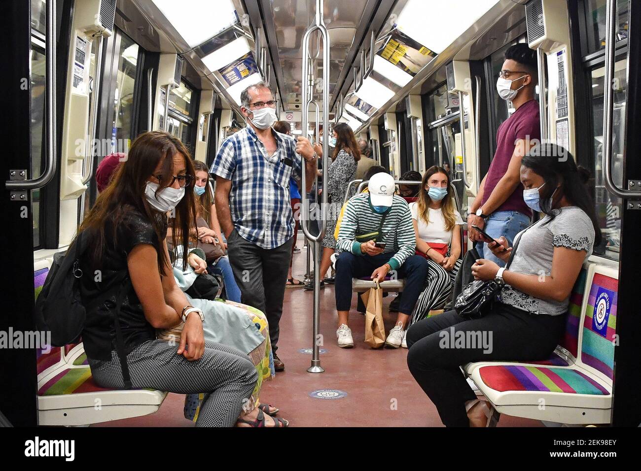 People on the Paris Metro in Paris, France on July 13, 2020. (Photo by ...