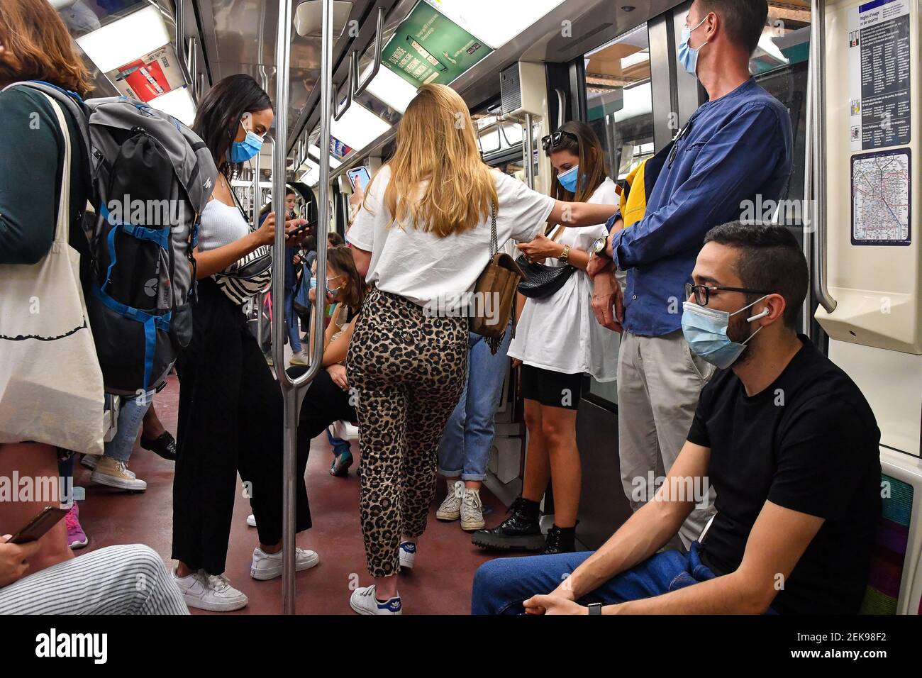People on the Paris Metro in Paris, France on July 13, 2020. (Photo by ...