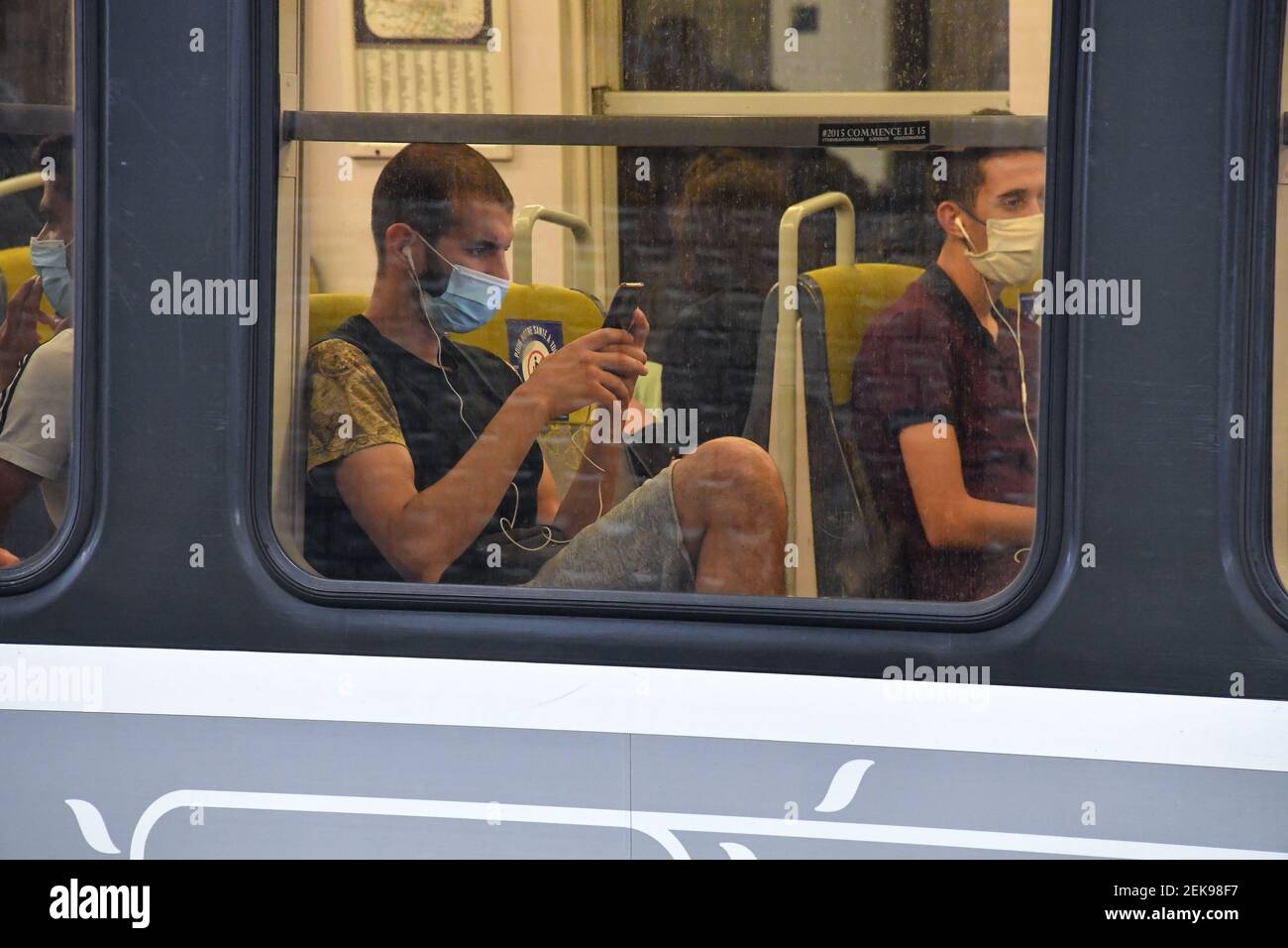 People on the Paris Metro in Paris, France on July 13, 2020. (Photo by ...