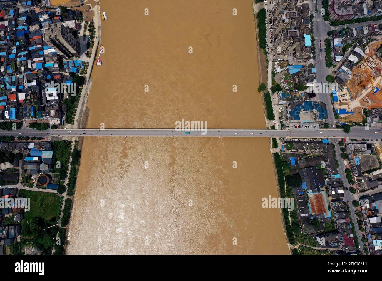 RONG'AN, CHINA - JULY 13, 2020 - The water level of Rongjiang River in ...