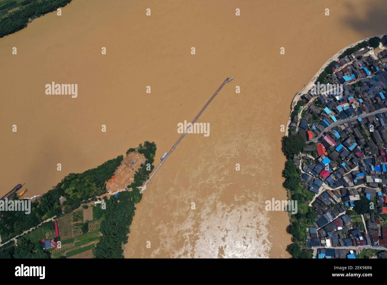 RONG'AN, CHINA - JULY 13, 2020 - The water level of Rongjiang River in ...