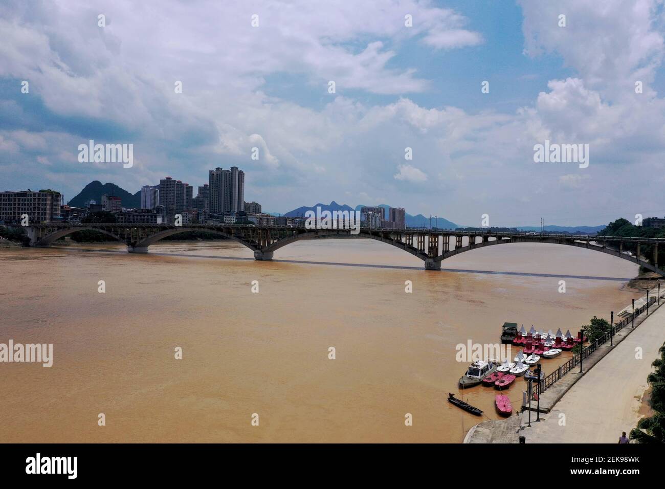 RONG'AN, CHINA - JULY 13, 2020 - The water level of Rongjiang River in ...