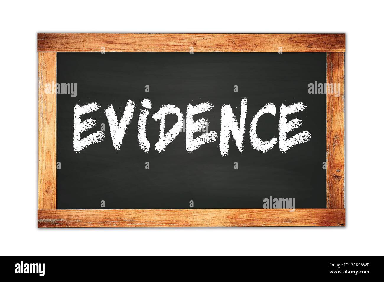 EVIDENCE text written on black wooden frame school blackboard Stock ...
