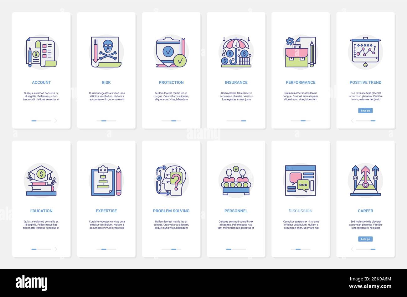 Leadership, protection and business insurance vector illustration. UX, UI onboarding mobile app ...