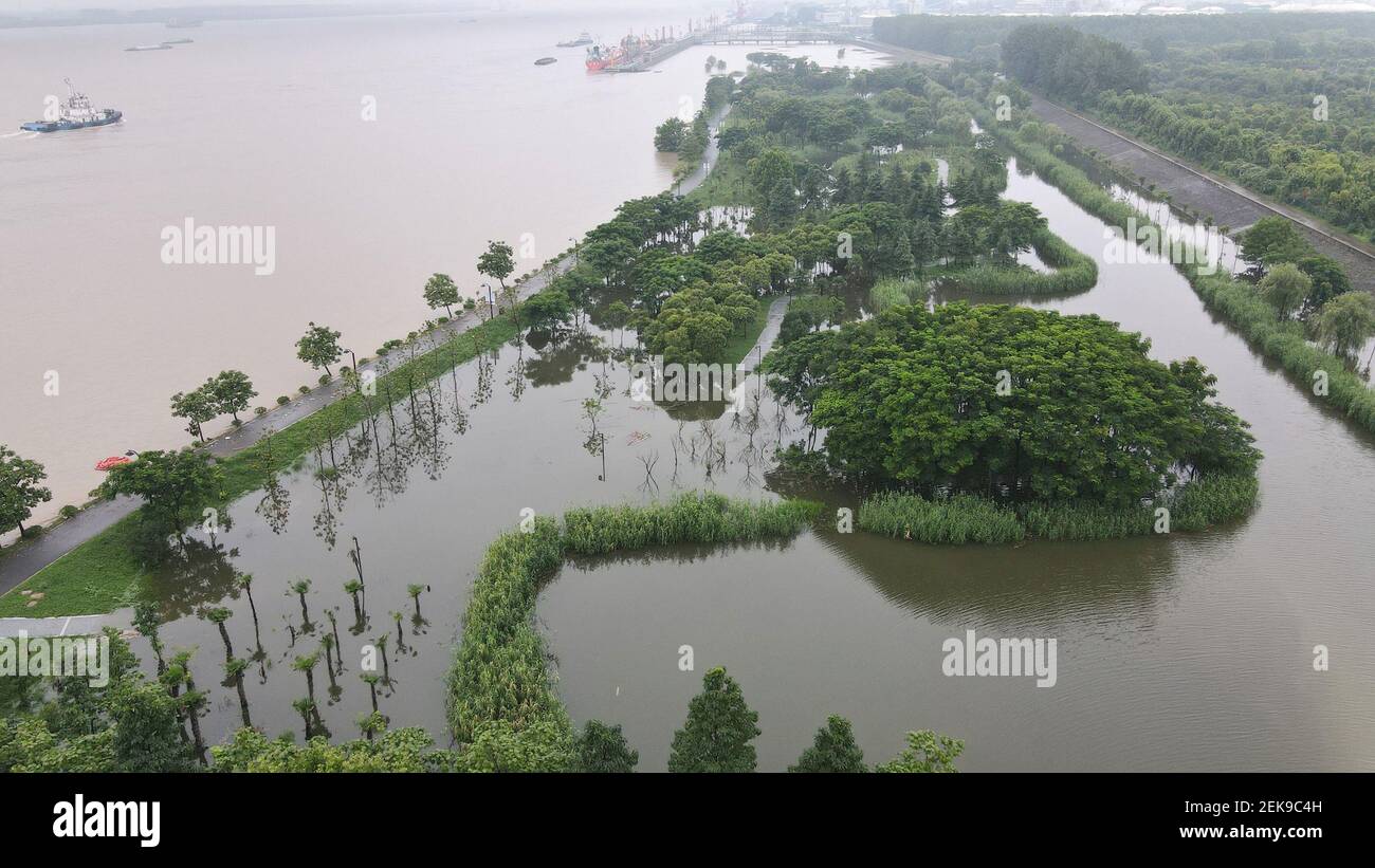 YANGZHOU, CHINA - JULY 15, 2020 - The Yangtze River Park was inundated ...