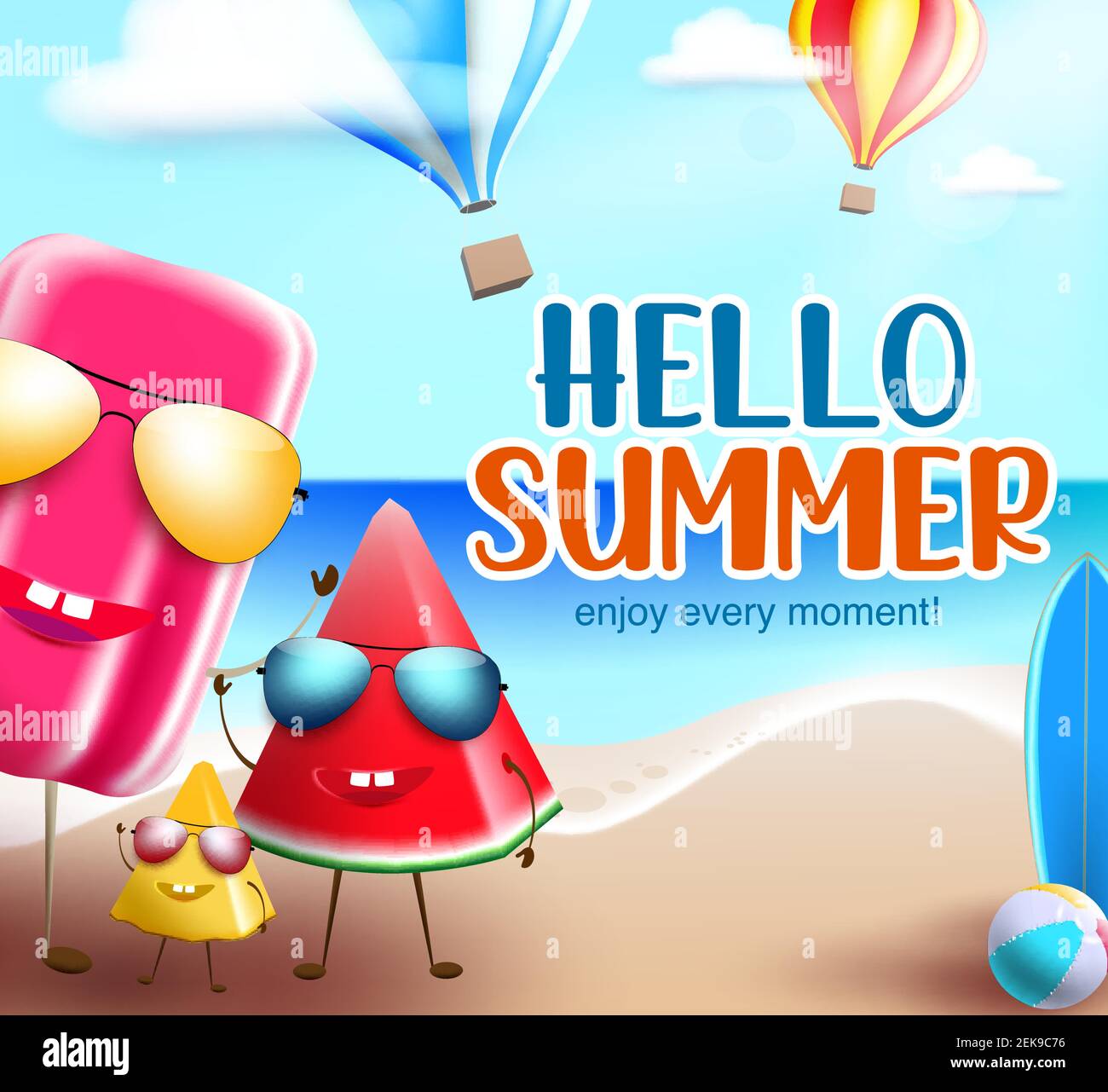 Hello summer characters vector banner background. Hello summer text ...