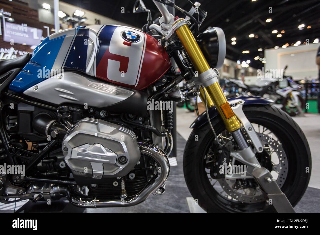 A closer view of the air-cooled flat-twin 'boxer' engine and the front ...