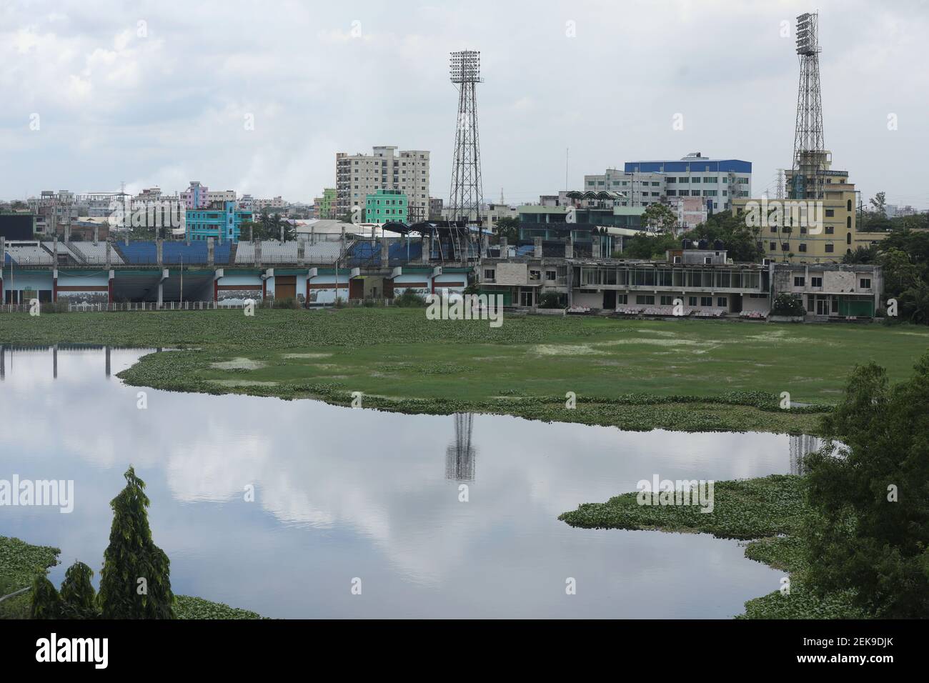 A view of Khan Saheb Osmani Stadium which has been waterlogged due to ...
