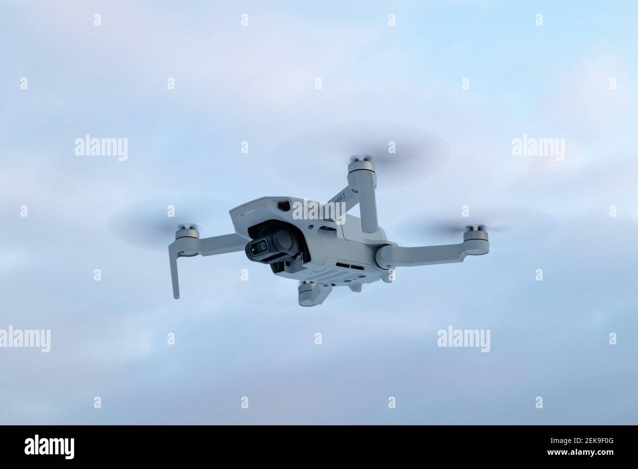 Kharkiv, Ukraine - February 21, 2021: Dji Mavic Mini 2 drone flying in ...