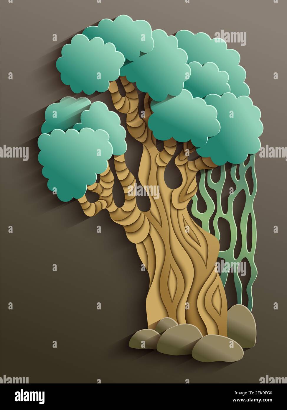 Raster modern illustration of volumetric tree Stock Photo - Alamy
