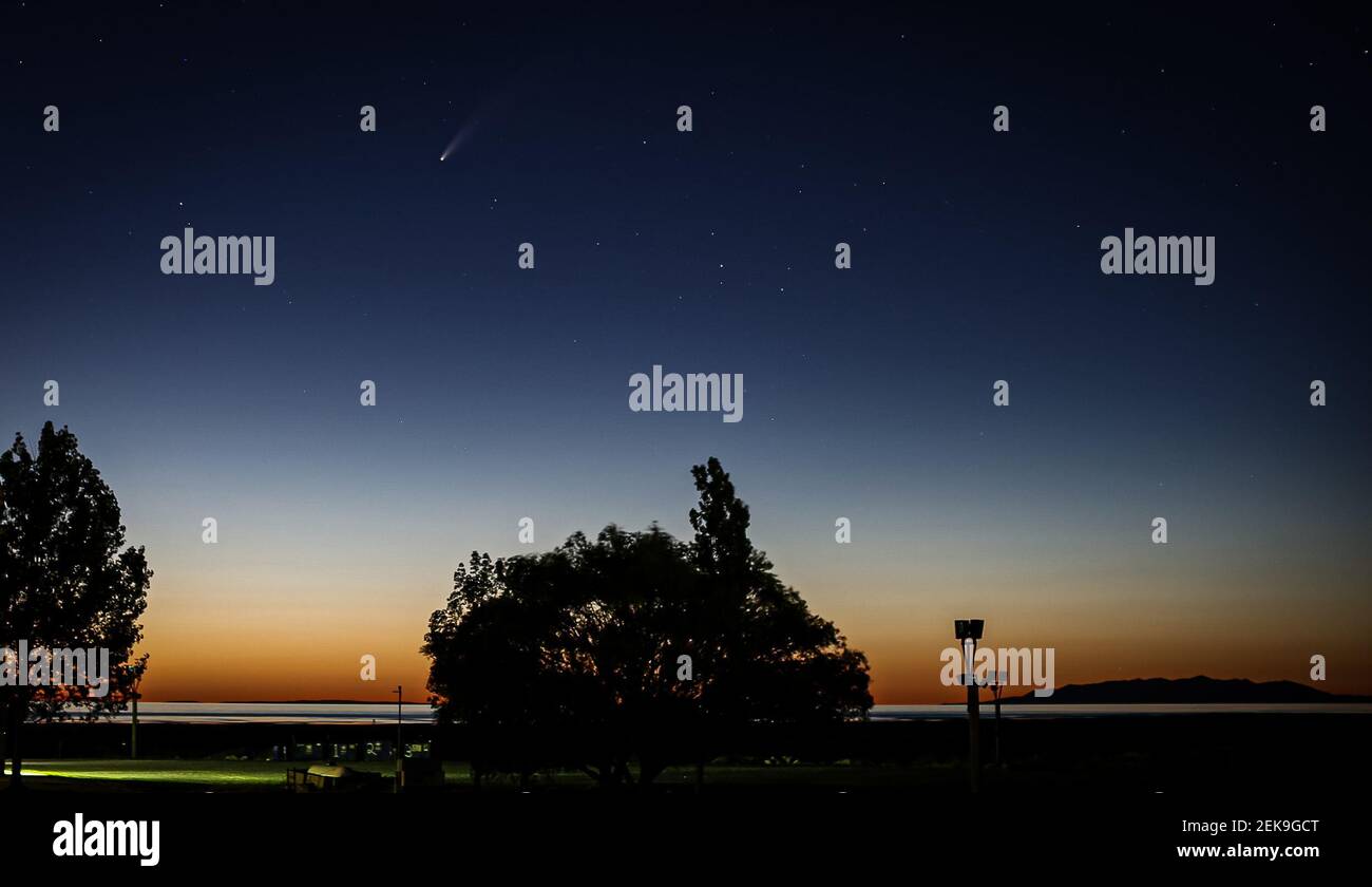 Comet NEOWISE moves across the Great Salt Lake in Salt Lake City, Utah ...