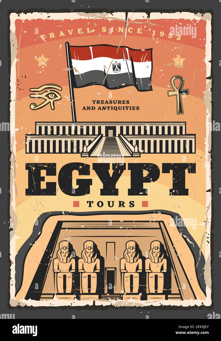 Egypt travel tour vector design with ancient egyptian temple of Pharaoh ...