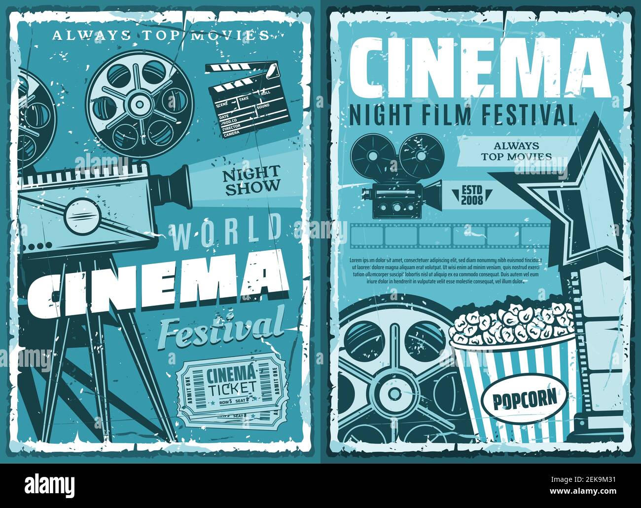 Night film festival or movie premiere retro grunge posters. vector ...