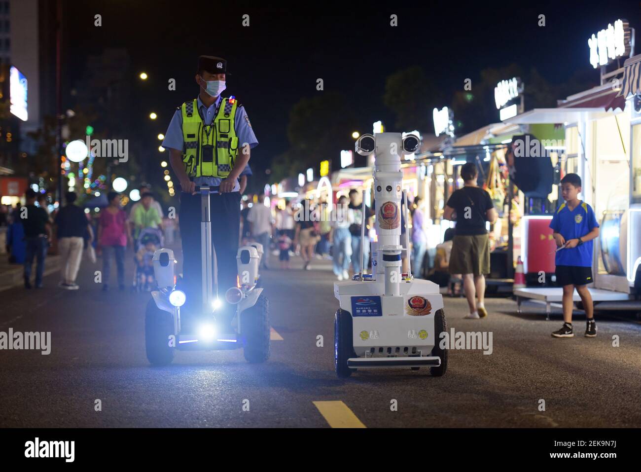 ZHOUSHAN, CHINA - JULY 16, 2020 - Police led 5g intelligent police ...