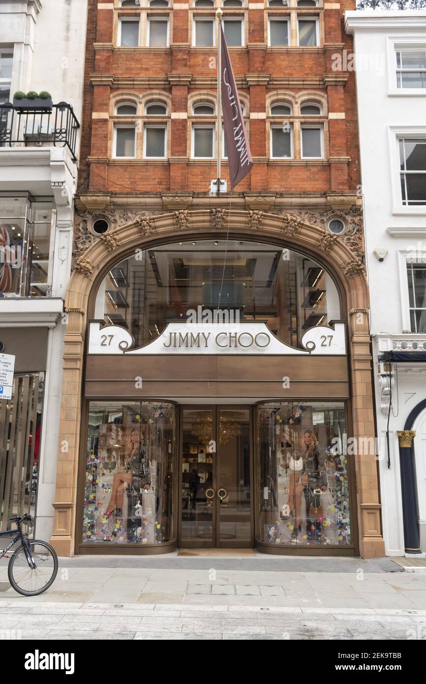 Storefront of the Jimmy Choo store in the prestigious New Bond Street ...