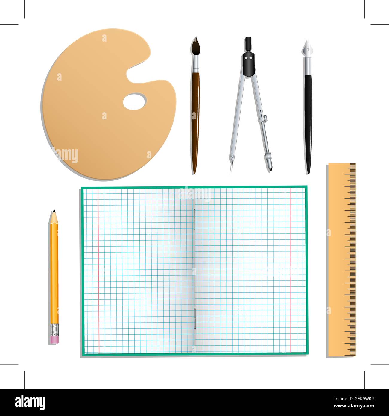 Set of stationery for school and creative work. Isolated objects. White ...