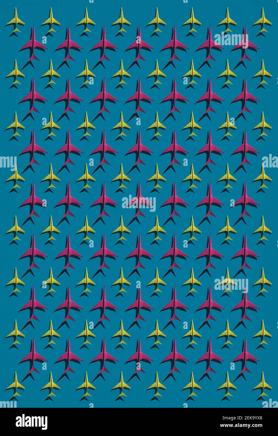 Pattern of pink and yellow origami airplanes Stock Photo - Alamy
