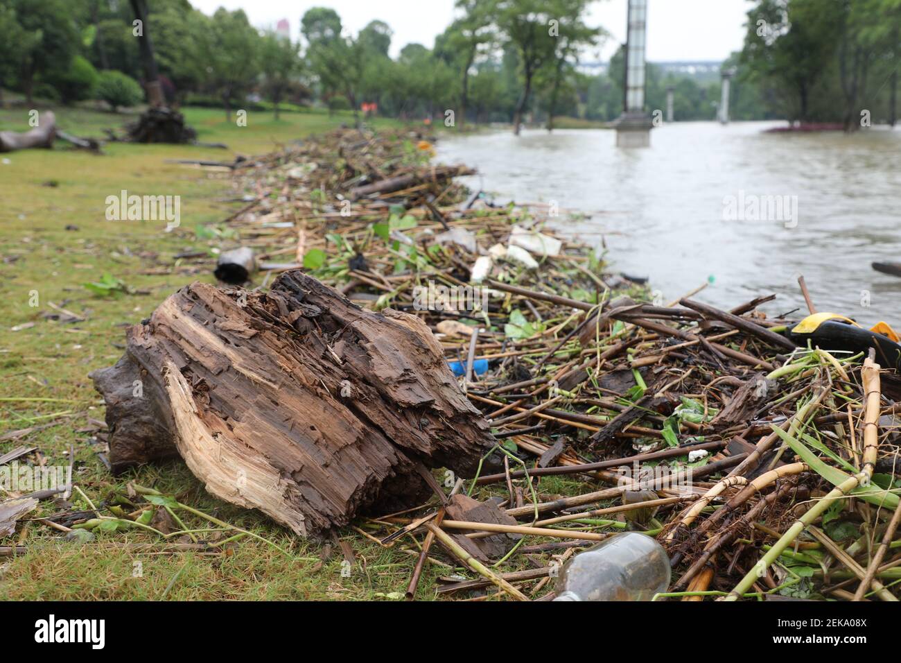 A trash belt which is several-hundred-meter-long and full of various ...