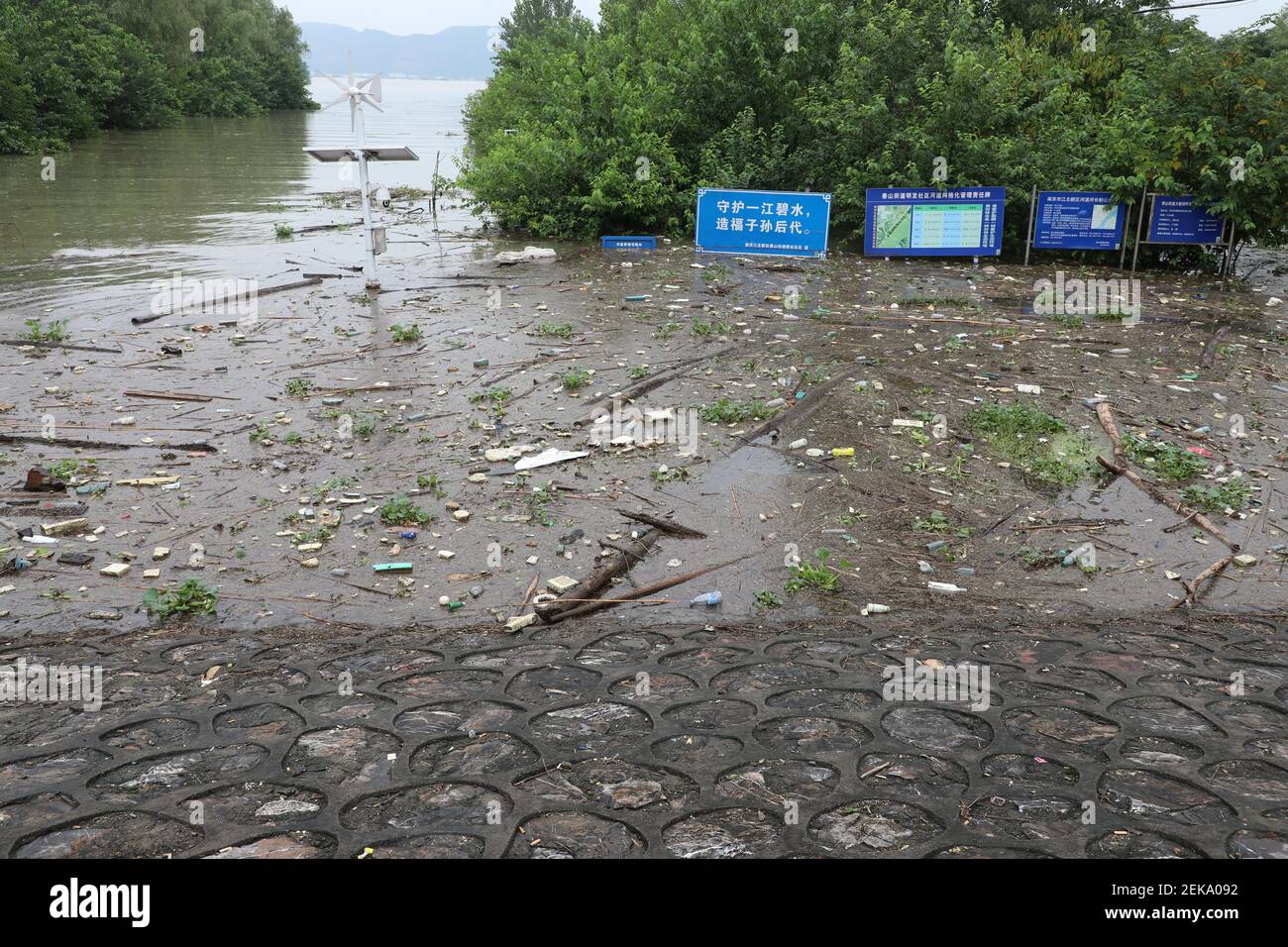 A trash belt which is several-hundred-meter-long and full of various ...