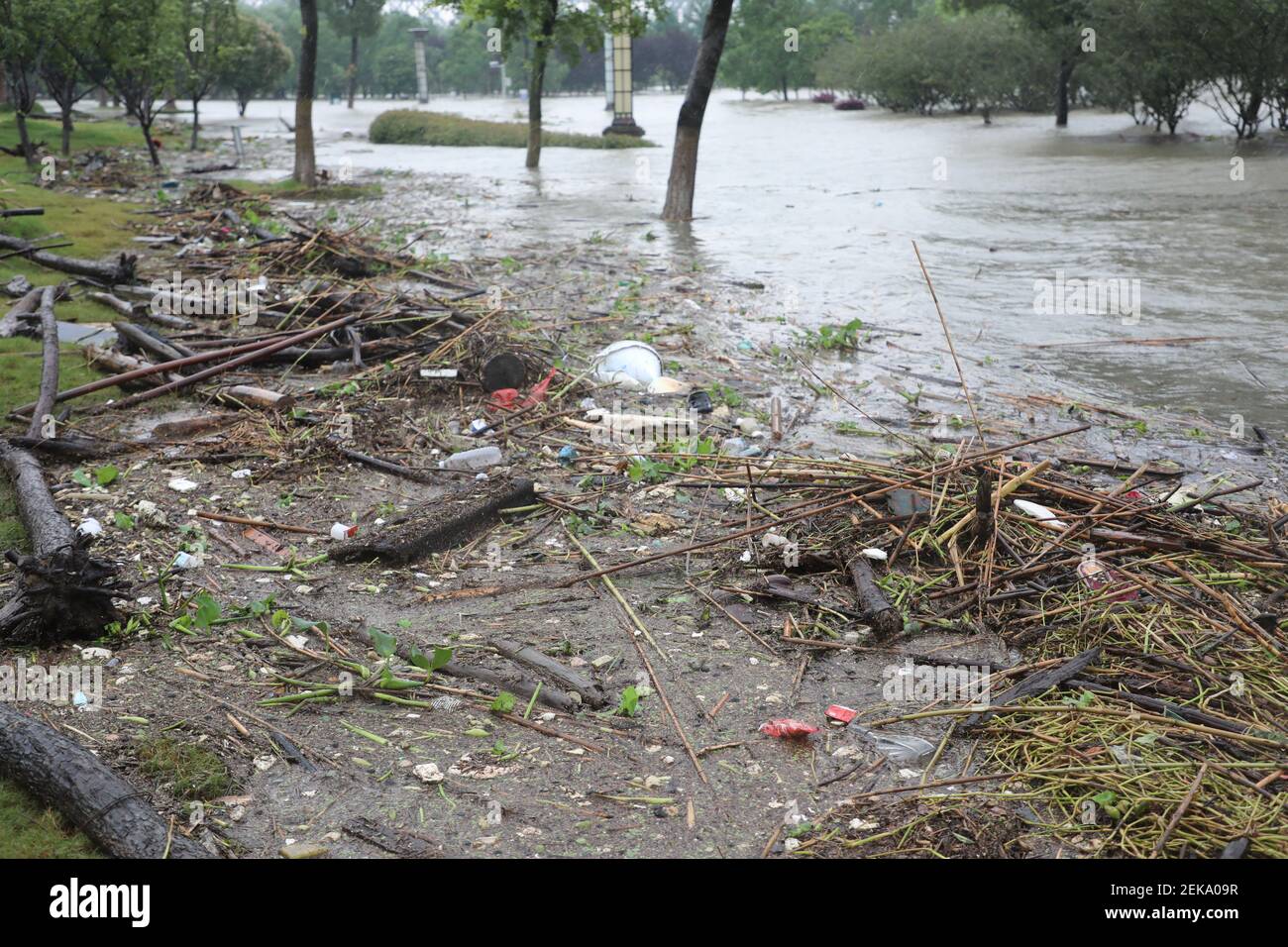 A trash belt which is several-hundred-meter-long and full of various ...