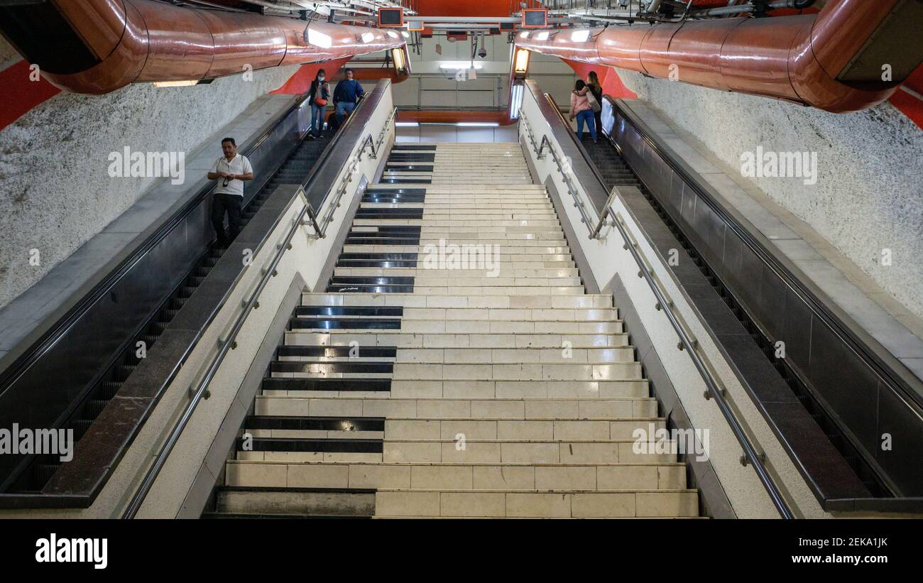 Piano stairs and escalators in the Mexico City subway Stock Photo - Alamy